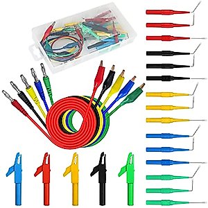 25pcs Automotive Test Leads Kit, Back Probe Alligator Clips, Alligator Clip to 4mm Banana Plug Test Probe Back Probes, Multimeter Electrical Testing 5 Colors Automotive Repair Diagnosis Tools Set