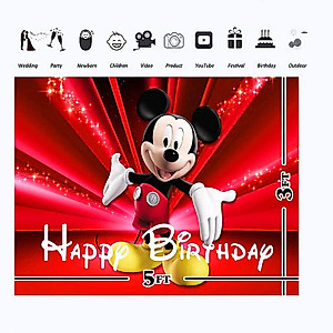 Mickey Mouse Backdrop for 1st Birthday 5x3ft Red Christmas Mickey Mouse Background Birthday Decorations for Kids Classic Mickey Mouse Baby Shower Banner for Boys