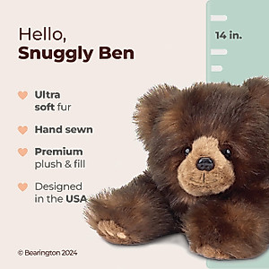 Bearington Snuggly Ben Plush Stuffed Animal Brown Grizzly Bear, 14"