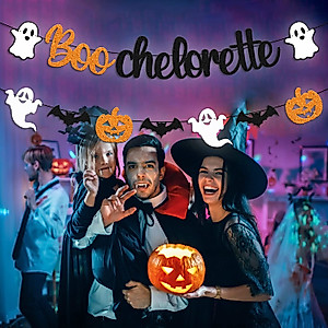 Halloween Boochelorette Banner Ghost Pumpkin Bat Theme for Bachelorette Wedding Bridal Shower Engagement Party Glitter Decorations Supplies