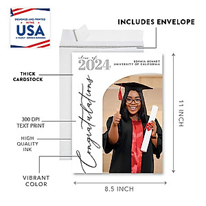 Andaz Press 8.5"x11" Personalized Jumbo Graduation Photo Card with Envelope, Class Of 2024 Custom Congrats Card for Him Her, High School, College, Grad Med School, Nursing, Minimal Arch Greeting Card