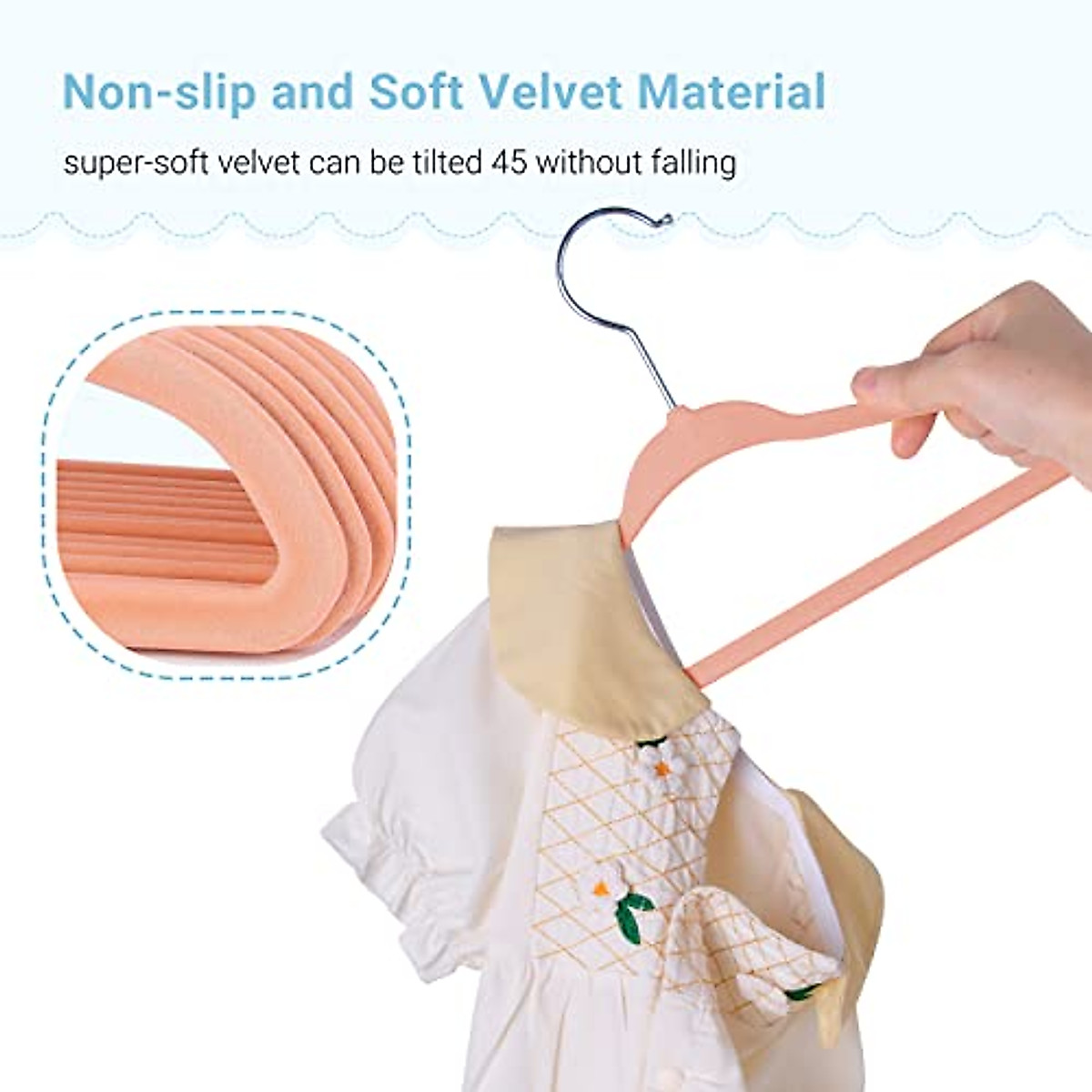 TARANCH Velvet Baby Hangers for Closet, Wrinkle Free & Non Slip Baby Clothes Hangers for Kids Toddler Infants - Pink Kid Hangers with 6 Dividers - Slim Children Hangers Space Saving, 30 Pack