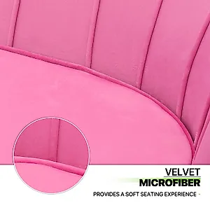 Magshion 52in Tufted Velvet Loveseat with 2 Pillows Living Room Chair Modern Scalloped Back Accent Velvet Upholestered Armchair with Golden Metal Legs, Back Cushion Padded Sofa, Pink
