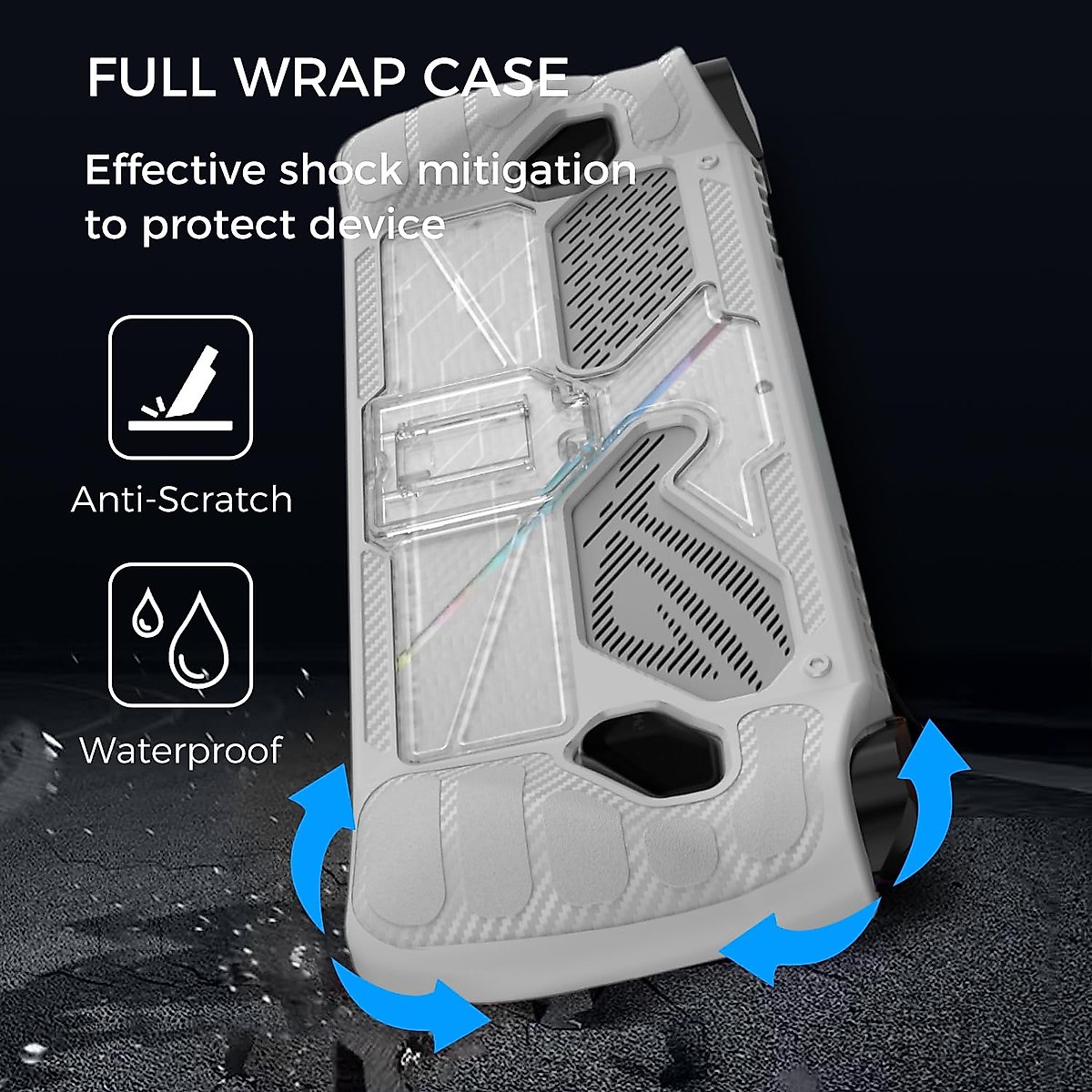 Sonicgrace Protective Case Compatible with ASUS Rog Ally 2023, TPU Full Body Protector Case Cover with Kickstand, Non-Slip Handheld Game Console Skin with Stand for Rog Ally Accessories, White