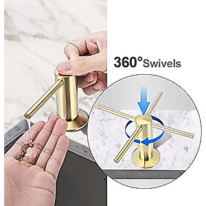 Samodra Sink Soap Dispenser and Extension Tube Kit, Brass Pump Head Brushed Gold Built in Design with 39” Extension Tube to Soap Bottle, No More Messy Refills