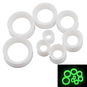 Longbeauty 3 Pairs Black/Luminous/Turquoise Thin Silicone Double Flared Flexible Tunnels Ear Skin Stretcher Plugs Gauges Kit Piercing