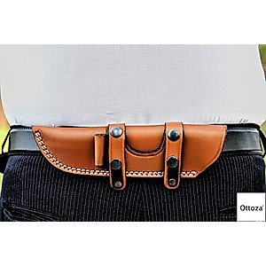 Ottoza Handmade Leather Knife Sheath RIGHT HAND Bushcraft Knife Sheath - Hunting Knife Sheath - Survival Knife Sheath - Fixed Blade Knife Sheath Horizontal Carry Dark Brown TOP GRAIN LEATHER No:44