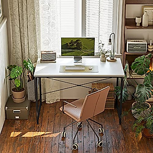 Cubiker Computer Desk 47 inch Home Office Writing Study Desk, Modern Simple Style Laptop Table with Storage Bag, White