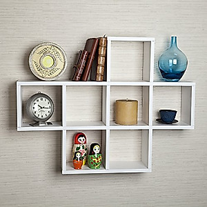 Danya B. Decorative Cubby Shelf – Wall Mount or Free Standing - Square Cubbies Shelving Unit (White)