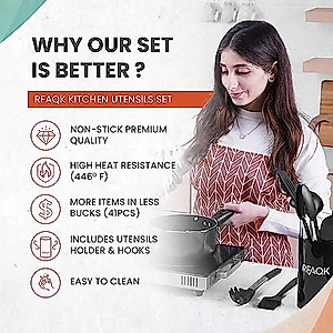 40PCs Silicone Cooking Utensils Set 446℉ Heat Resistance, RFAQK BPA Free Kitchen Utensils Set for Nonstick Cookware, Gadgets includes Can Opener, Potato Smasher,Peeler,Tongs,Spatula Set,Pizza Cutter