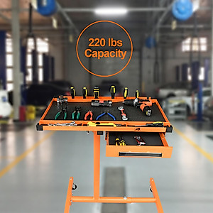 Aain LT18 Heavy Duty Adjustable Work Table with Drawer for Mechanic,220lbs Capacity Rolling Tool Tray Table with Wheels Orange