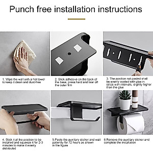 Ihvewuo formsiwod Black Toilet Roll Holder Aluminum Toilet Paper Holder with Phone Shelf Wall Mounted Toilet Roll Holder with Screws Anti-Rust Toilet Paper Holder for Bathroom Kitchen JK