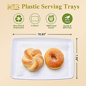 N9R 10Pcs White Plastic Serving Trays - 11“ x 8“ Rectangle Serving Platters with 10Pcs Butcher Paper - Tray Decor, Food Tray for Party