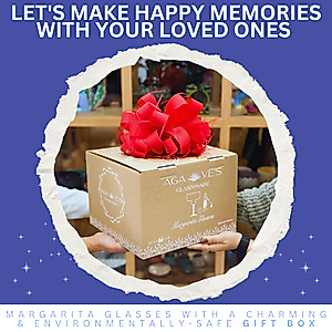 AGAVE'S GLASSWARE Margarita Glasses Set of 4 (16 oz) Gift Box – Cobalt Blue Rim Margarita Glass, Handmade, Mexican Glassware, Cocktail Glasses, Coupe Glasses (Cobalt Blue Rim).