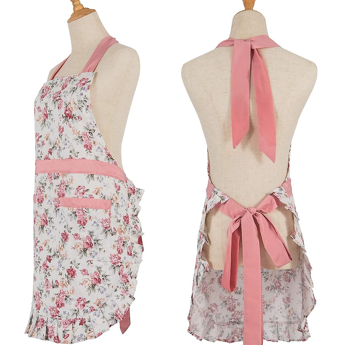 ALIPOBO Lovely Apron for Women, Lady’ s Cotton Apron with Adjustable Neck Strap, 2 Pockets and 41.5” Long Ties, Cute Apron for Kitchen Cooking, Home Baking - 30” x 27” - 1 Pcs