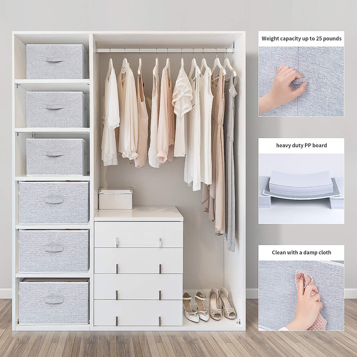 DIMJ Cube Storage Bins Foldable Storage Bins with Handles, Fabric Storage Basket for Shelf, Closet, Nursery, Office Organizer Grey and Beige (14.9x9.8x9.8 inches, Grey)