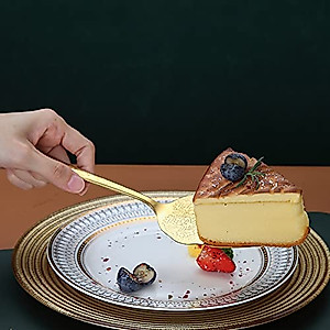 Berglander Gold Wedding Cake Knife and Server Set, Titanium Gold Plating with Unique Pattern Design Cake Cutter Serving Set Perfect for Wedding, Birthday, Parties and Events Dishwasher Safe