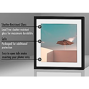 Americanflat 10x10 Picture Frame in Black - Thin Border 8x8 Picture Frame with Mat or 10x10 Frame Without Mat - Shatter Resistant Glass - Horizontal and Vertical Formats for Wall and Tabletop