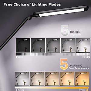 LED Desk Lamp with Clamp, 12W Eye-Caring Swing Arm Table Lamp, Stepless Dimming and Adjustable Color Temperature,Modern Architect Lamp with Memory and Timing Function for Study, Work, Home, Office