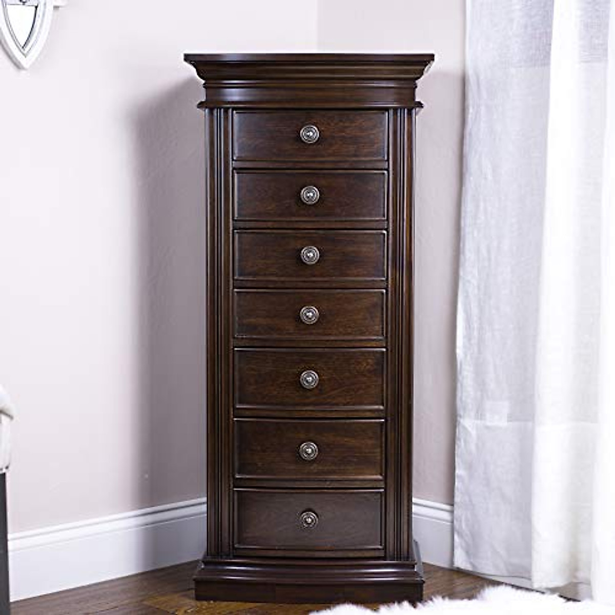 Hives and Honey Landry Jewelry Armoire, 18W x 12.5D x 40H, Walnut & Earring Tray Inserts (4 Pack) Jewelry Storage, Sand (9006-905)