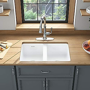 American Standard 77DB30190.308 Delancey 30x19 Double Bowl Cast Iron Kitchen Sink, Brilliant White