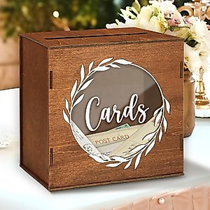 WOODAMORE Wooden Card Box For Wedding - Rustic Wedding Card Boxes For Reception, Wedding Box For Cards And Money, Wood Gift Card Box Holder For Graduation, Funeral, Wedding Envelope Box For Party