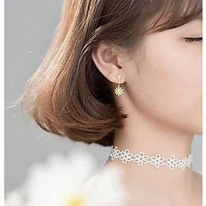 SLUYNZ 925 Sterling Silver CZ Daisy Earrings Dangle for Women Flower Drop Earring Studs