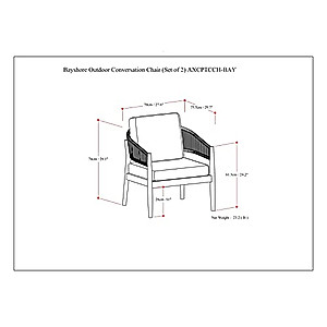 SIMPLIHOME Bayshore 28 Inch Wide Contemporary Outdoor Conversation Chair (Set of 2) in Natural Polyester Fabric, Fully Assembled, For the Living Room and Family Room