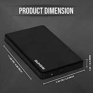SUHSAI 1TB External Hard Drive USB 2.0 Ultra Slim & Compact Portable Storage Extended Data Backup harddrive Pocket Size USB Drive 2.5" HDD for PC Laptop Mac Chromebook Desktop (Black)