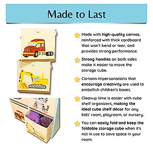 Product 4 Kids - Washable Toy Box Storage Cube, Canvas Toy Chest Organizer Foldable Kids Toy Storage Organizers for Child's Bedroom or Playroom -13x13x13 Inch (Excavator+ Helicopter)