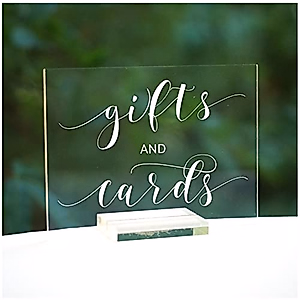 Cedar and Ink Gifts and Cards Sign w Acrylic Stand, Acrylic Wedding Signs Cursive, Clear Lucite Glass-Like Gift Sign for Table or Wedding Cards Sign for Acrylic Card Box, Stand Included