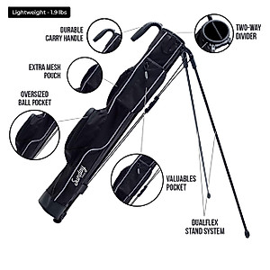 Sunday Golf - Lightweight Sunday Golf Bag with Strap and Stand – Easy to Carry and Durable Pitch n Putt Golf Bag – Golf Stand Bag for The Driving Range, Par 3 and Executive Courses – 31.5 inches Tall…