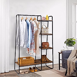 PUDDINER Clothing Rack, Clothes Rack with Shelves Clothing Racks for Hanging Clothes Heavy Duty Garment Rack Portable Clothing Rack with Shelves Free Standing Wardrobe Closet 60" Hx39.4 Lx15.8 D