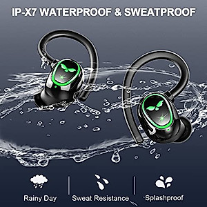 Wireless Earbud Bluetooth 5.3 Headphones Sport Earphones in Ear 48H Playback Stereo Noise Cancelling Earbud with Dual Mic LED Display, Over-Ear Earhooks Ear Buds IP7 Waterproof Headset for Running Gym