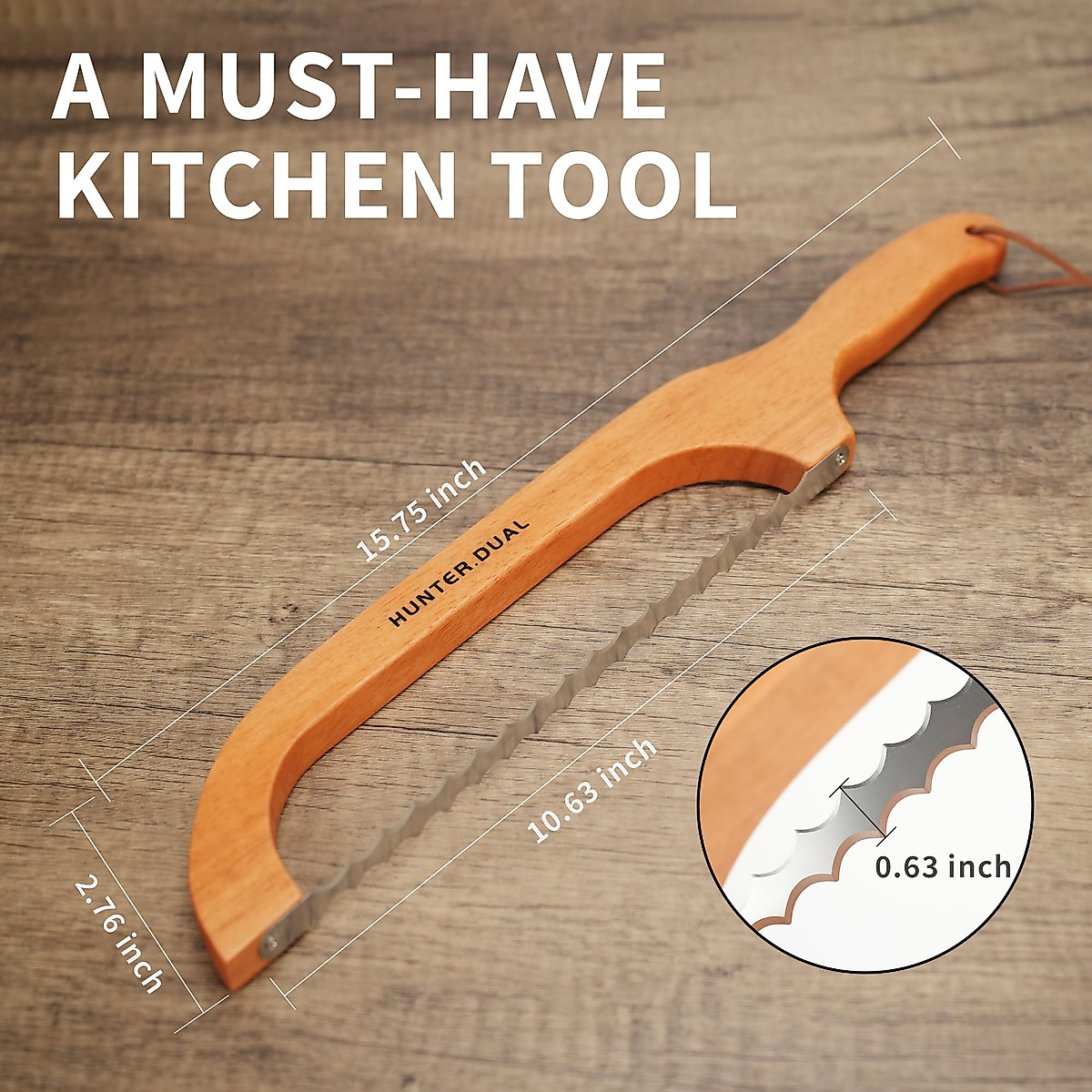 HUNTER.DUAL Bread Knife for Homemade Bread, 16" Sourdough Bread Slicer, Bow Saw Cutter with Double-sided Blades for Easy Cutting, Orange