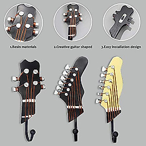 Gifts for Music Lovers, Guitar Music Decor, Music Decorations for Home, Decorative Hooks for Wall Hanging Clothes Coats Towels Keys Hats, Wall Mounted Heavy Duty (3-Pack)