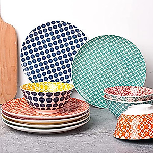 Delling Ceramic Dinner Plates Set, 10 Inch Colorful Dessert Plates/Salad Plates, Porcelain Serving Dishes, Scratch Resistant, Lead-Free - Microwave, Oven, and Dishwasher Safe - Set of 6