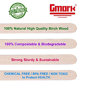 Gmark 5.5" Premium Wood Stirrer 2.3mm Thick Individual Wrapped 200 pc - Wood Coffee Stir Sticks for Tea Beverage, Corn Dog Stick Craft Stick 200/Bag GM1115D