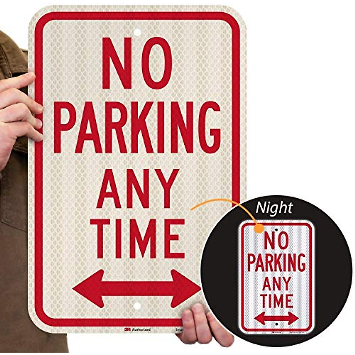 SmartSign - K-2331-HI-12x18 "No Parking Any Time" Sign | 12" x 18" 3M High Intensity Grade Reflective Aluminum Red on White