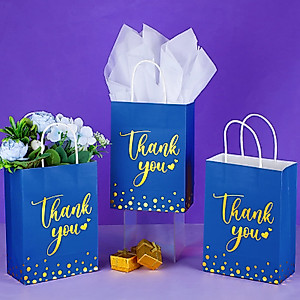 Tinlade 12 Pcs Thank You Gift Bags with Tissue Paper Gold Polka Dots Thank You Gift Bags with Handle for Wedding Birthday Baby Shower Business Shopping Party Supplies and Gifts (Royal Blue)