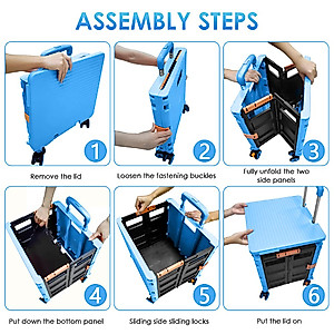 SELORSS Foldable Utility Cart Portable Collapsible Crate Rolling Carts with Wheels Rolling Tote Basket Teacher Cart with Lid Wear-Resistant 360°Rotate Wheel Noiseless for Shopping Storage Office Use