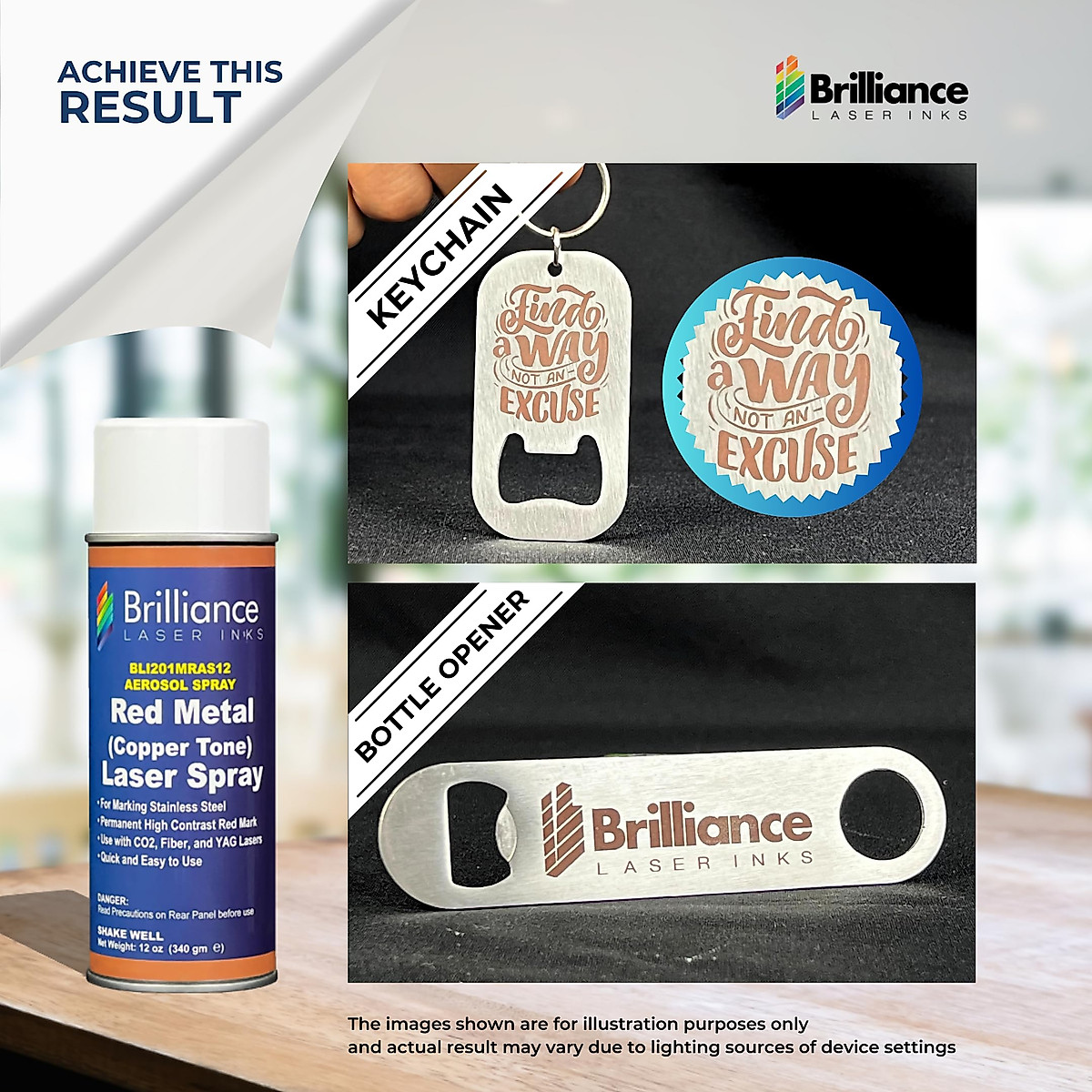 Brilliance Laser Inks 12 Oz Laser Marking Spray - Copper Tone Red, Permanent High Contrast Metal Engraving Aerosol for Fiber, YAG, Diode, and CO2 Laser Engraver Machine, BLI201