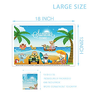 Table Disposable Stick-on Placemats 40 Count for Children Kids Baby Portable Dining Topper Restaurants Mats 12" x 18" Travel Essentials for Toddlers Summer Time Design 10 Sheet Individually Wrapped