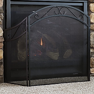 Sunnydaze Elegant Scrolling Design Steel 3-Panel Fireplace Screen with Black Powder-Coated Finish