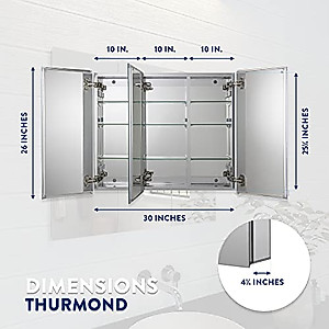 Croydex Thurmond Tri-View, Recessed or Surface Mount Medicine Cabinet, 30W x 26H, Aluminum