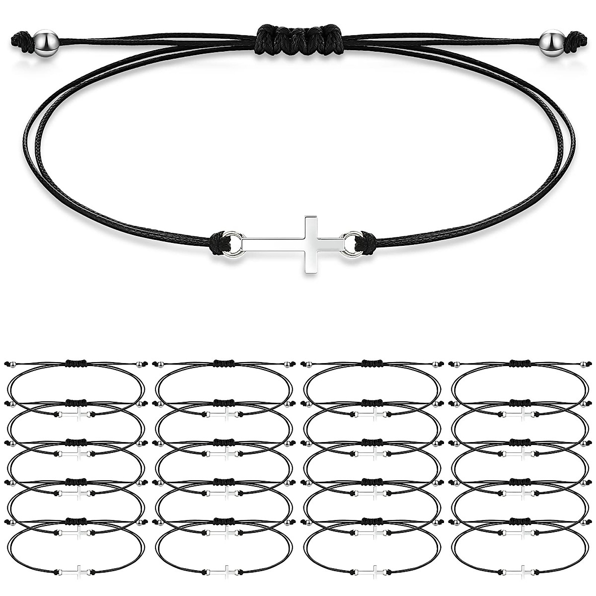 20 Pieces Cross Bracelet Cute Matching Couple Bracelet Handmade Wax Rope Bangle Matching Jewelry Heart Braided Friendship Bracelets for Couples Adjustable Black Rope Bracelet for Women Men(Cross)