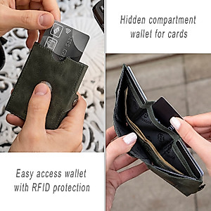 TRUSADOR Valencia Slim Small Leather Front Pocket Wallet Card Holder with RFID Protection Wallet for Men and Women (With Coin Pocket, Green)