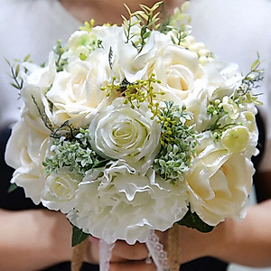 Scannay Artificial Flowers Rose Bouquet Bridal Wedding Bouquet Silk Rose Flower for Home Garden Party Wedding Decoration