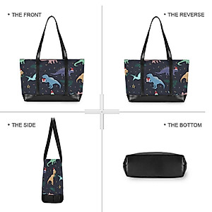 Christmas Dinosaur Gifts Laptop Tote Bag for Women Work Travel Bag Canvas Teacher Tote Bags Handbags Purse with Zipper