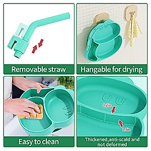 Deejoy Baby Feeding Set, Toddler eating Utensil set with Spoon Fork and Removable Straw for Self Feeding, Baby Led Weaning Utensils Microwave & Dishwasher Safe - Green